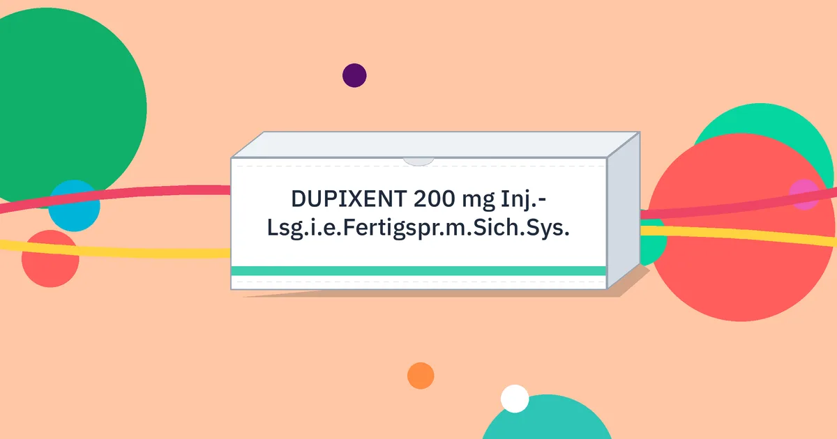 Symbolbild: Packung mit der Aufschrift DUPIXENT 200 mg Inj.-Lsg.i.e.Fertigspr.m.Sich.Sys. (PZN 19462252) – Verfügbarkeit und Bezug in Apotheken in Frankfurt am Main