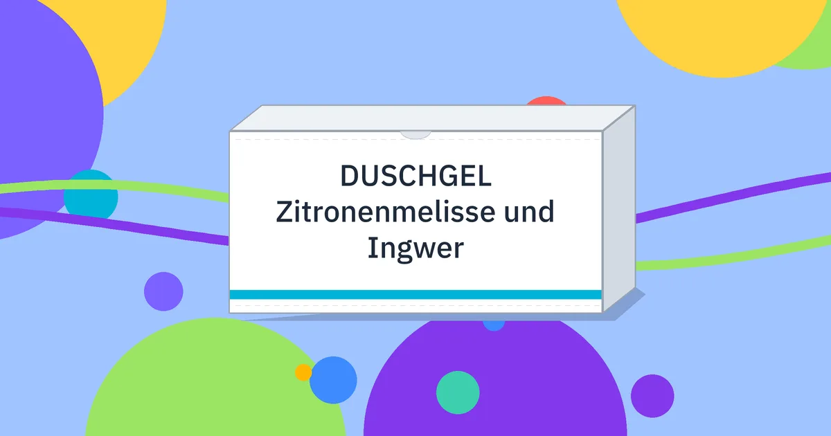 Symbolbild: Packung mit der Aufschrift DUSCHGEL Zitronenmelisse und Ingwer (PZN 07764812) – Verfügbarkeit und Bezug in Apotheken in Frankfurt am Main