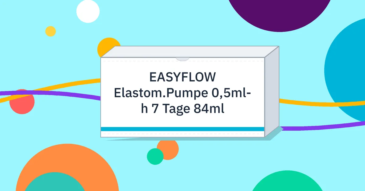 Symbolbild: Packung mit der Aufschrift EASYFLOW Elastom.Pumpe 0,5ml-h 7 Tage 84ml (PZN 18090050) – Verfügbarkeit und Bezug in Apotheken in Frankfurt am Main