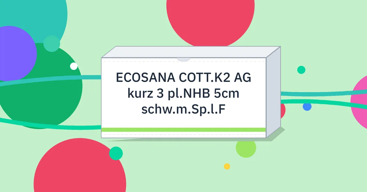Symbolbild: Packung mit der Aufschrift ECOSANA COTT.K2 AG kurz 3 pl.NHB 5cm schw.m.Sp.l.F (PZN 16949404) – Verfügbarkeit und Bezug in Apotheken in Frankfurt am Main