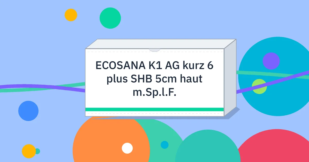 Symbolbild: Packung mit der Aufschrift ECOSANA K1 AG kurz 6 plus SHB 5cm haut m.Sp.l.F. (PZN 04730310) – Verfügbarkeit und Bezug in Apotheken in Frankfurt am Main