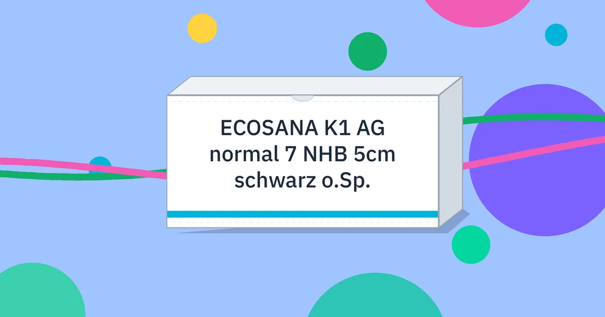 Symbolbild: Packung mit der Aufschrift ECOSANA K1 AG normal 7 NHB 5cm schwarz o.Sp. (PZN 04730327) – Verfügbarkeit und Bezug in Apotheken in Frankfurt am Main