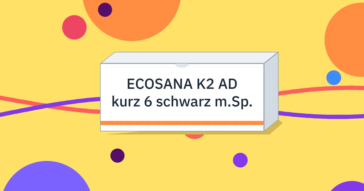 Symbolbild: Packung mit der Aufschrift ECOSANA K2 AD kurz 6 schwarz m.Sp. (PZN 01359789) – Verfügbarkeit und Bezug in Apotheken in Frankfurt am Main