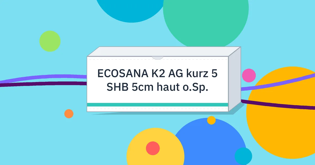 Symbolbild: Packung mit der Aufschrift ECOSANA K2 AG kurz 5 SHB 5cm haut o.Sp. (PZN 01475142) – Verfügbarkeit und Bezug in Apotheken in Frankfurt am Main