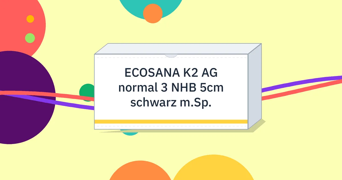 Symbolbild: Packung mit der Aufschrift ECOSANA K2 AG normal 3 NHB 5cm schwarz m.Sp. (PZN 01406738) – Verfügbarkeit und Bezug in Apotheken in Frankfurt am Main