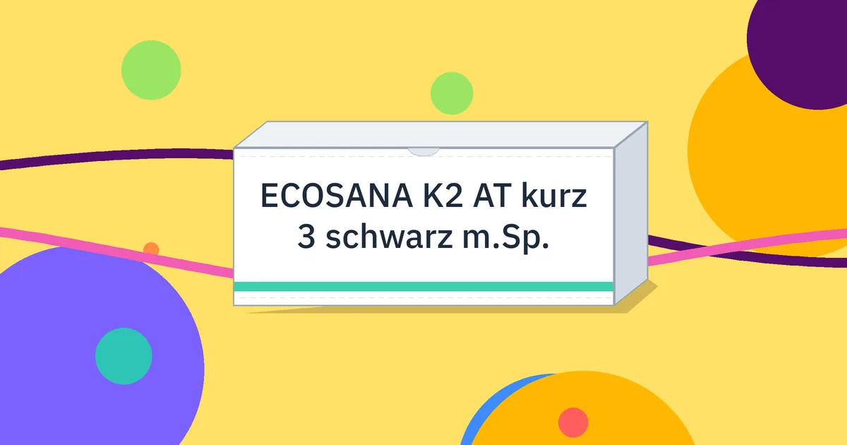 Symbolbild: Packung mit der Aufschrift ECOSANA K2 AT kurz 3 schwarz m.Sp. (PZN 01555792) – Verfügbarkeit und Bezug in Apotheken in Frankfurt am Main