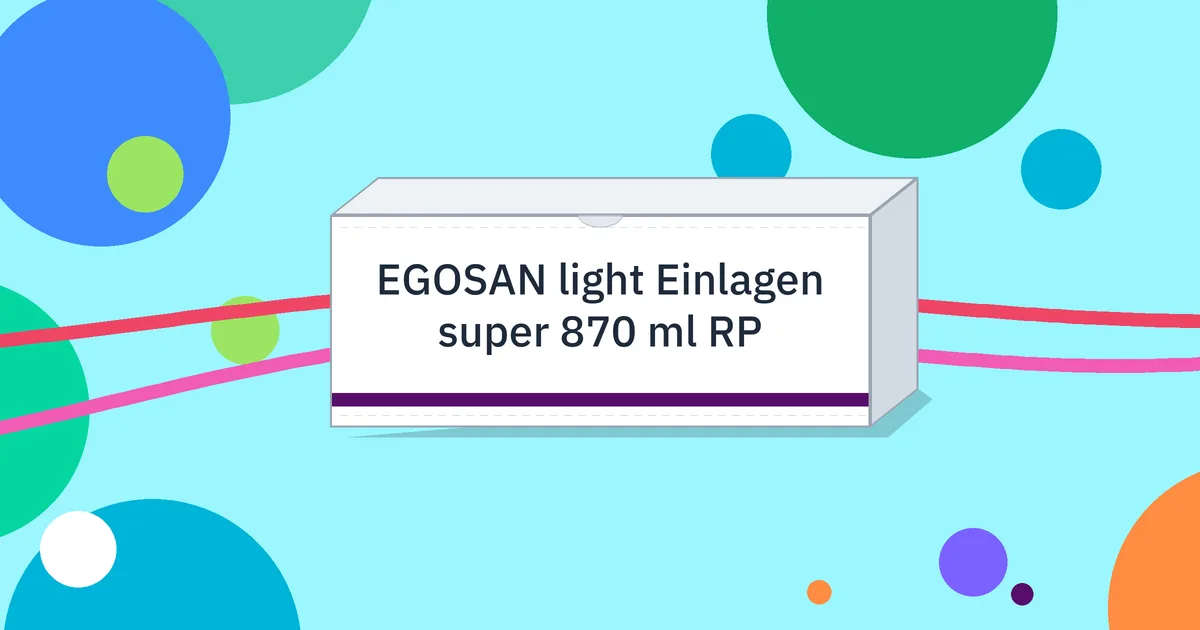 Symbolbild: Packung mit der Aufschrift EGOSAN light Einlagen super 870 ml RP (PZN 16803830) – Verfügbarkeit und Bezug in Apotheken in Frankfurt am Main