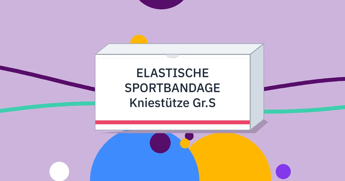 Symbolbild: Packung mit der Aufschrift ELASTISCHE SPORTBANDAGE Kniestütze Gr.S (PZN 15249834) – Verfügbarkeit und Bezug in Apotheken in Frankfurt am Main