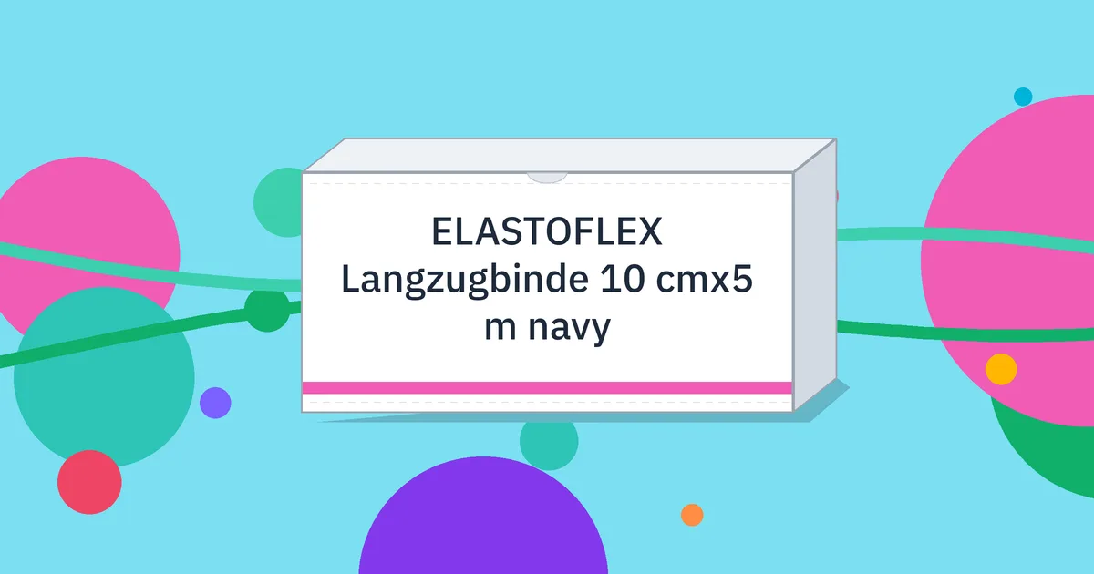 Symbolbild: Packung mit der Aufschrift ELASTOFLEX Langzugbinde 10 cmx5 m navy (PZN 17175471) – Verfügbarkeit und Bezug in Apotheken in Frankfurt am Main