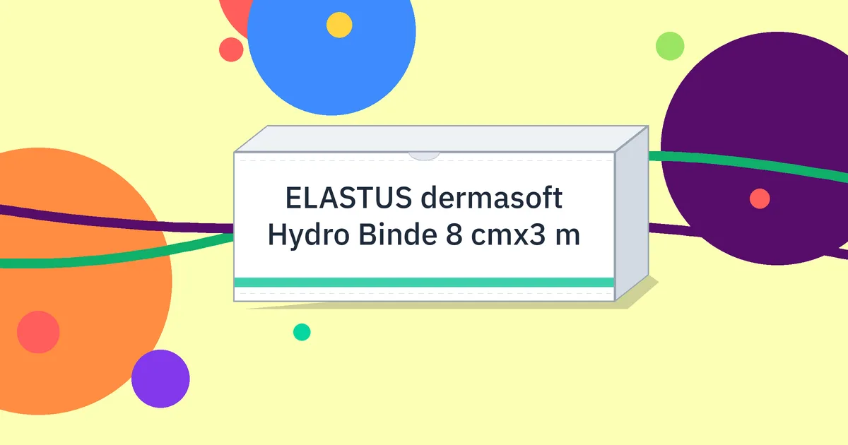 Symbolbild: Packung mit der Aufschrift ELASTUS dermasoft Hydro Binde 8 cmx3 m (PZN 06102948) – Verfügbarkeit und Bezug in Apotheken in Frankfurt am Main