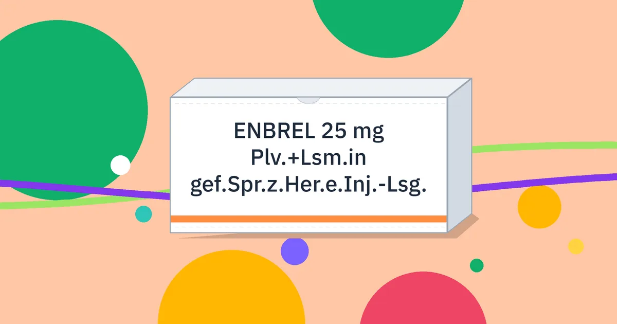 Symbolbild: Packung mit der Aufschrift ENBREL 25 mg Plv.+Lsm.in gef.Spr.z.Her.e.Inj.-Lsg. (PZN 15235967) – Verfügbarkeit und Bezug in Apotheken in Frankfurt am Main
