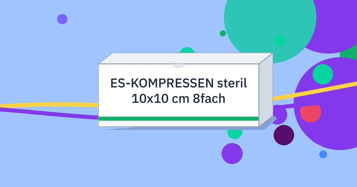 Symbolbild: Packung mit der Aufschrift ES-KOMPRESSEN steril 10x10 cm 8fach (PZN 19959107) – Verfügbarkeit und Bezug in Apotheken in Frankfurt am Main