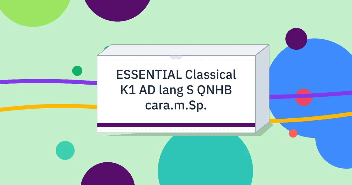 Symbolbild: Packung mit der Aufschrift ESSENTIAL Classical K1 AD lang S QNHB cara.m.Sp. (PZN 18866823) – Verfügbarkeit und Bezug in Apotheken in Frankfurt am Main