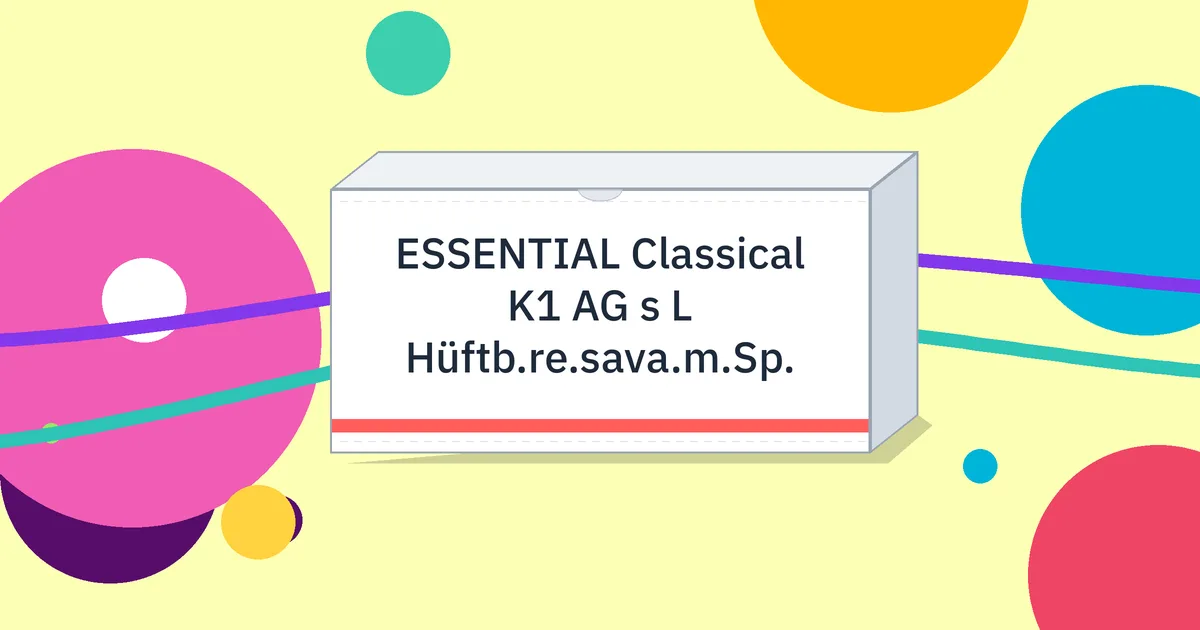 Symbolbild: Packung mit der Aufschrift ESSENTIAL Classical K1 AG s L Hüftb.re.sava.m.Sp. (PZN 17013018) – Verfügbarkeit und Bezug in Apotheken in Frankfurt am Main