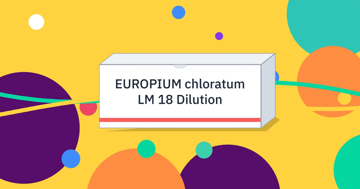 Symbolbild: Packung mit der Aufschrift EUROPIUM chloratum LM 18 Dilution (PZN 13484229) – Verfügbarkeit und Bezug in Apotheken in Frankfurt am Main