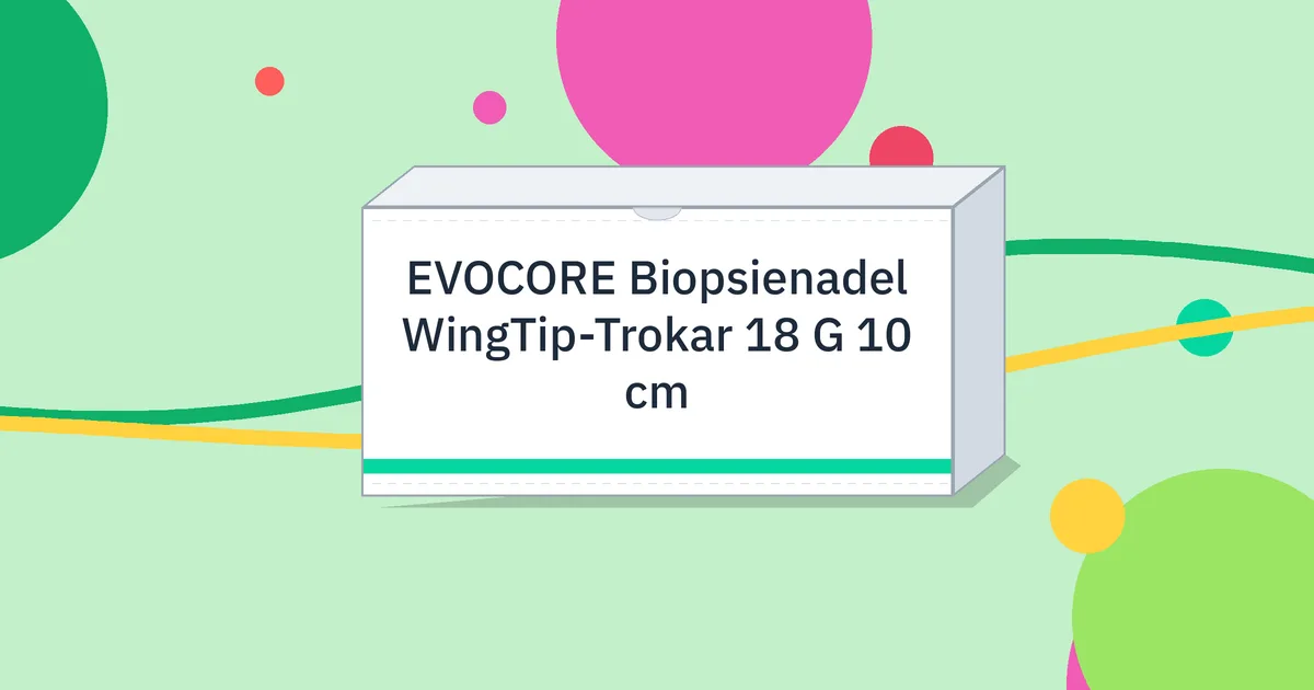 Symbolbild: Packung mit der Aufschrift EVOCORE Biopsienadel WingTip-Trokar 18 G 10 cm (PZN 11655483) – Verfügbarkeit und Bezug in Apotheken in Frankfurt am Main