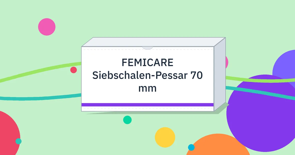 Symbolbild: Packung mit der Aufschrift FEMICARE Siebschalen-Pessar 70 mm (PZN 19336429) – Verfügbarkeit und Bezug in Apotheken in Frankfurt am Main