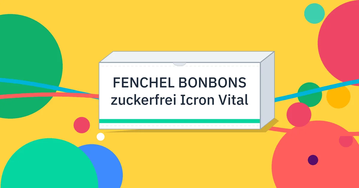 Symbolbild: Packung mit der Aufschrift FENCHEL BONBONS zuckerfrei Icron Vital (PZN 09493808) – Verfügbarkeit und Bezug in Apotheken in Frankfurt am Main