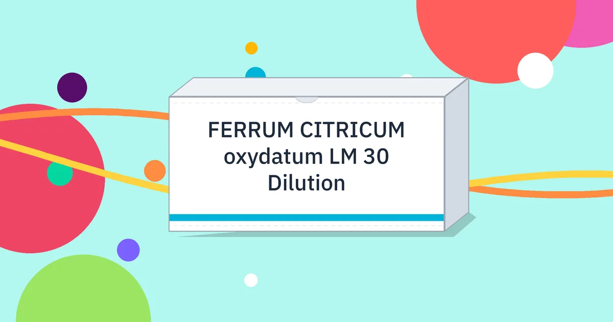 Symbolbild: Packung mit der Aufschrift FERRUM CITRICUM oxydatum LM 30 Dilution (PZN 12848675) – Verfügbarkeit und Bezug in Apotheken in Frankfurt am Main