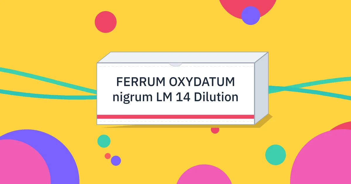 Symbolbild: Packung mit der Aufschrift FERRUM OXYDATUM nigrum LM 14 Dilution (PZN 12851223) – Verfügbarkeit und Bezug in Apotheken in Frankfurt am Main