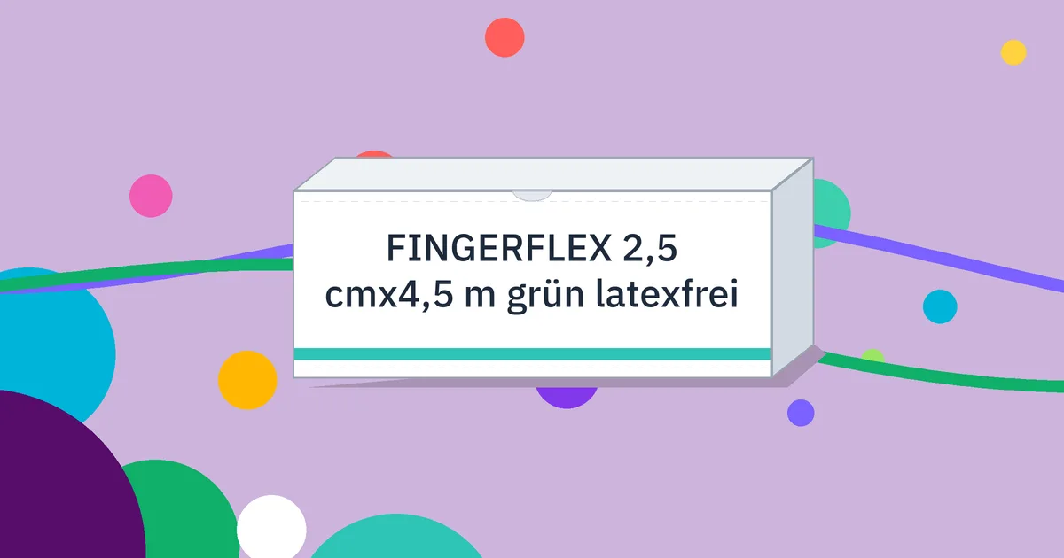 Symbolbild: Packung mit der Aufschrift FINGERFLEX 2,5 cmx4,5 m grün latexfrei (PZN 10193922) – Verfügbarkeit und Bezug in Apotheken in Frankfurt am Main