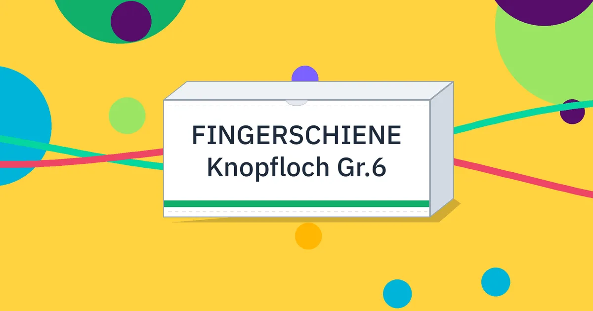 Symbolbild: Packung mit der Aufschrift FINGERSCHIENE Knopfloch Gr.6 (PZN 00638493) – Verfügbarkeit und Bezug in Apotheken in Frankfurt am Main