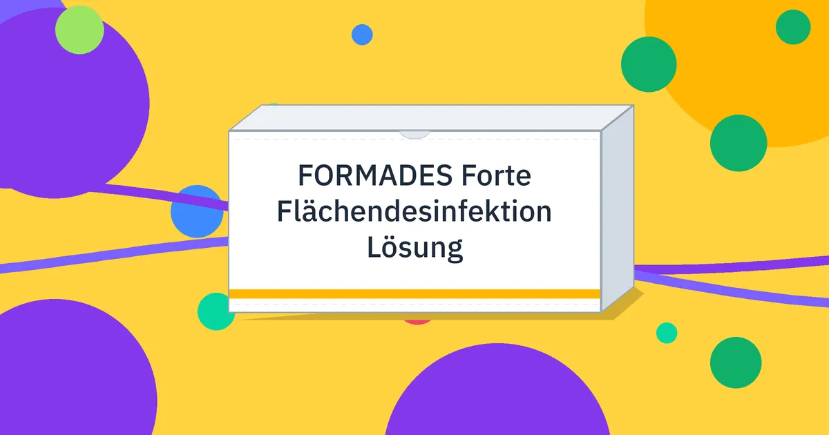Symbolbild: Packung mit der Aufschrift FORMADES Forte Flächendesinfektion Lösung (PZN 16928885) – Verfügbarkeit und Bezug in Apotheken in Frankfurt am Main