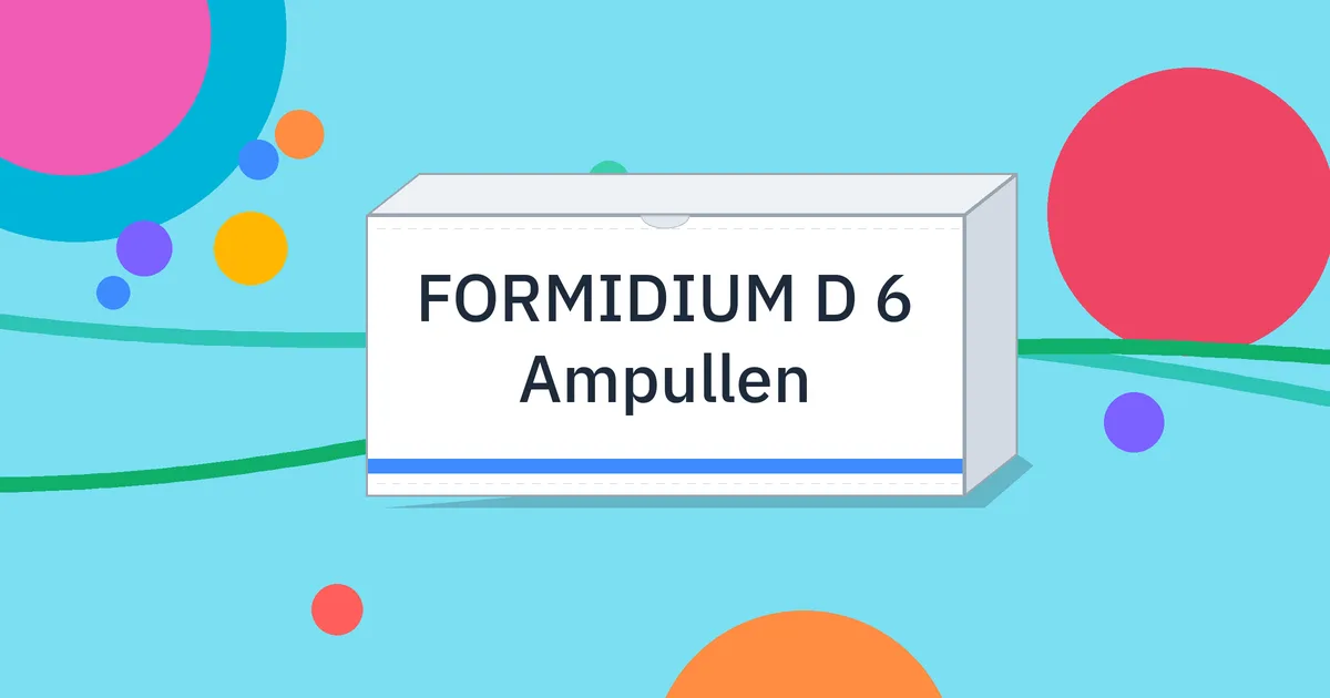 Symbolbild: Packung mit der Aufschrift FORMIDIUM D 6 Ampullen (PZN 11705979) – Verfügbarkeit und Bezug in Apotheken in Frankfurt am Main
