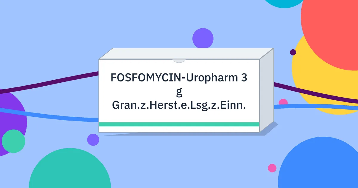 Symbolbild: Packung mit der Aufschrift FOSFOMYCIN-Uropharm 3 g Gran.z.Herst.e.Lsg.z.Einn. (PZN 13907339) – Verfügbarkeit und Bezug in Apotheken in Frankfurt am Main
