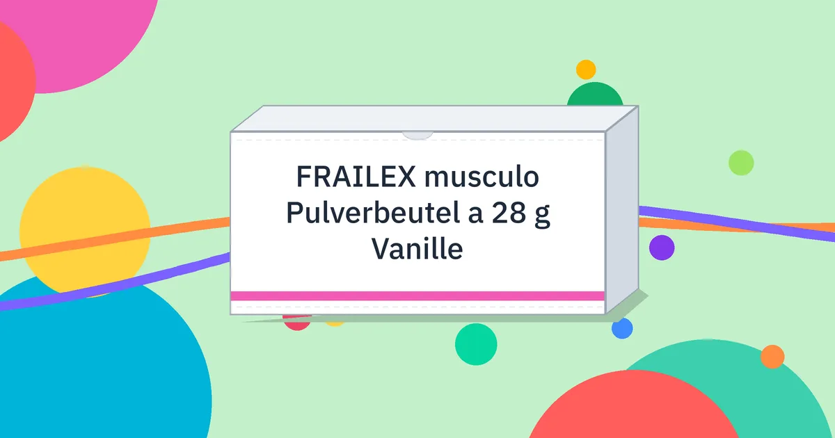 Symbolbild: Packung mit der Aufschrift FRAILEX musculo Pulverbeutel a 28 g Vanille (PZN 13512925) – Verfügbarkeit und Bezug in Apotheken in Frankfurt am Main