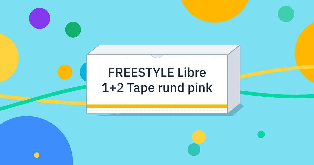 Symbolbild: Packung mit der Aufschrift FREESTYLE Libre 1+2 Tape rund pink (PZN 18177561) – Verfügbarkeit und Bezug in Apotheken in Frankfurt am Main