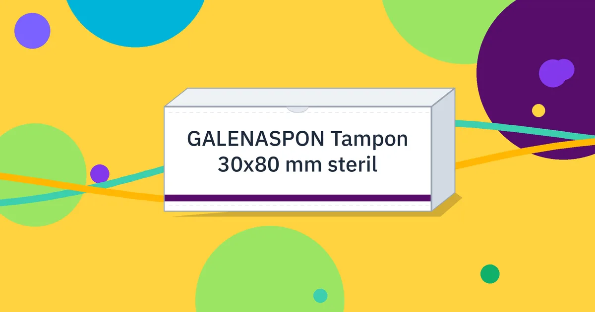 Symbolbild: Packung mit der Aufschrift GALENASPON Tampon 30x80 mm steril (PZN 19264411) – Verfügbarkeit und Bezug in Apotheken in Frankfurt am Main