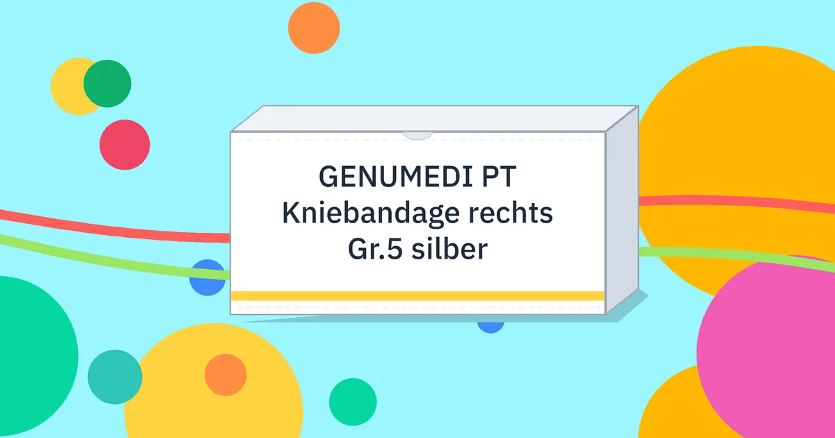 Symbolbild: Packung mit der Aufschrift GENUMEDI PT Kniebandage rechts Gr.5 silber (PZN 15314052) – Verfügbarkeit und Bezug in Apotheken in Frankfurt am Main