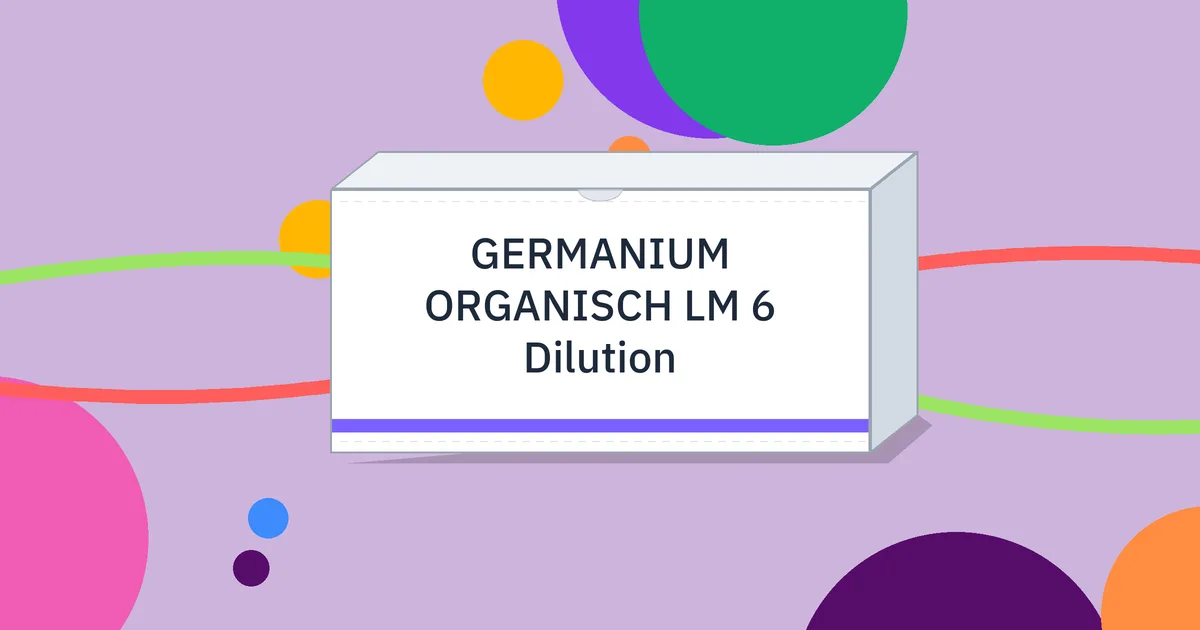 Symbolbild: Packung mit der Aufschrift GERMANIUM ORGANISCH LM 6 Dilution (PZN 16363650) – Verfügbarkeit und Bezug in Apotheken in Frankfurt am Main