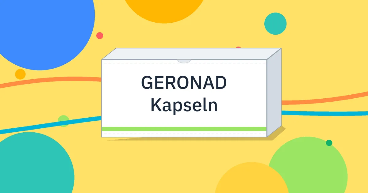 Symbolbild: Packung mit der Aufschrift GERONAD Kapseln (PZN 11285299) – Verfügbarkeit und Bezug in Apotheken in Frankfurt am Main