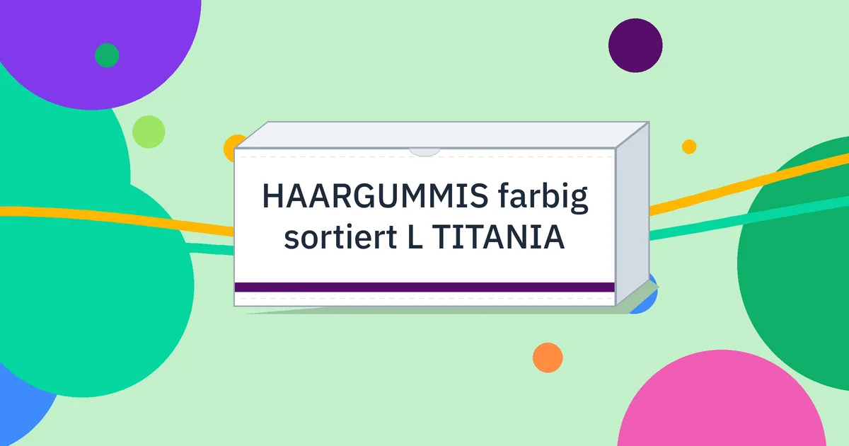 Symbolbild: Packung mit der Aufschrift HAARGUMMIS farbig sortiert L TITANIA (PZN 09884153) – Verfügbarkeit und Bezug in Apotheken in Frankfurt am Main