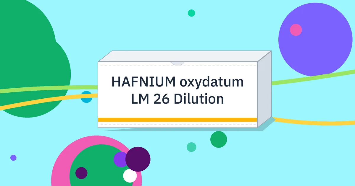 Symbolbild: Packung mit der Aufschrift HAFNIUM oxydatum LM 26 Dilution (PZN 13549928) – Verfügbarkeit und Bezug in Apotheken in Frankfurt am Main