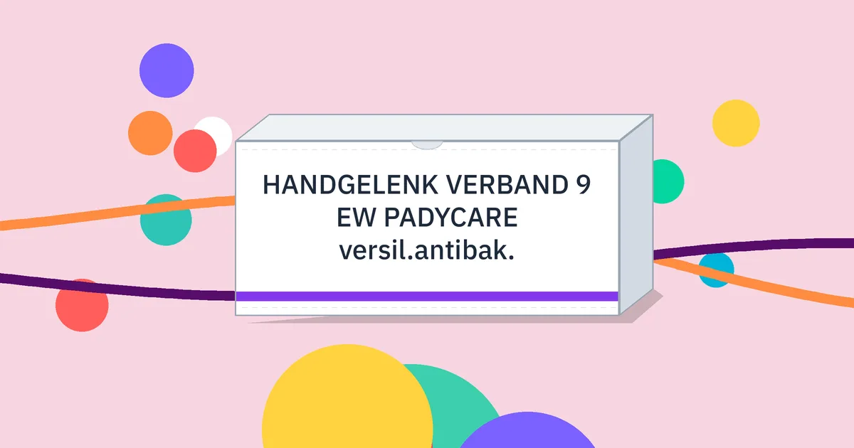Symbolbild: Packung mit der Aufschrift HANDGELENK VERBAND 9 EW PADYCARE versil.antibak. (PZN 10939592) – Verfügbarkeit und Bezug in Apotheken in Frankfurt am Main