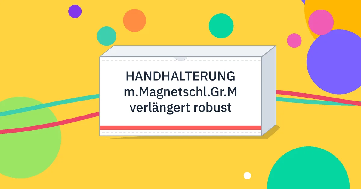 Symbolbild: Packung mit der Aufschrift HANDHALTERUNG m.Magnetschl.Gr.M verlängert robust (PZN 05025832) – Verfügbarkeit und Bezug in Apotheken in Frankfurt am Main