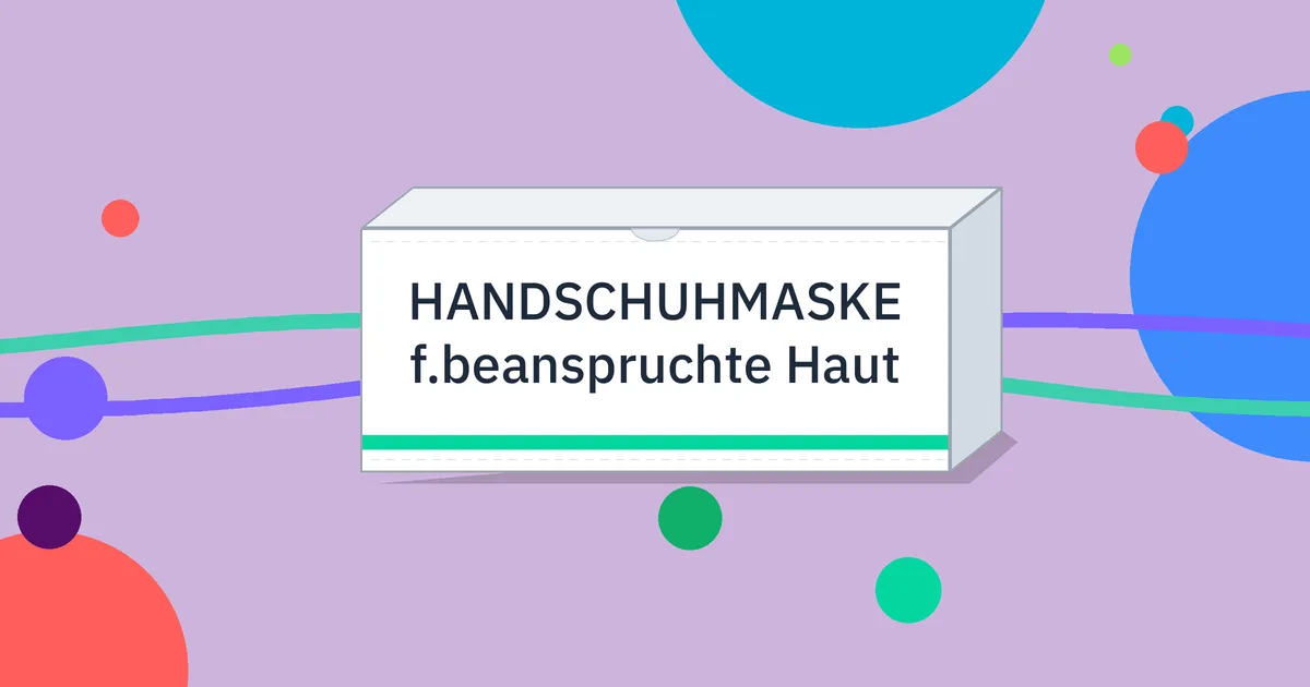 Symbolbild: Packung mit der Aufschrift HANDSCHUHMASKE f.beanspruchte Haut (PZN 16203797) – Verfügbarkeit und Bezug in Apotheken in Frankfurt am Main