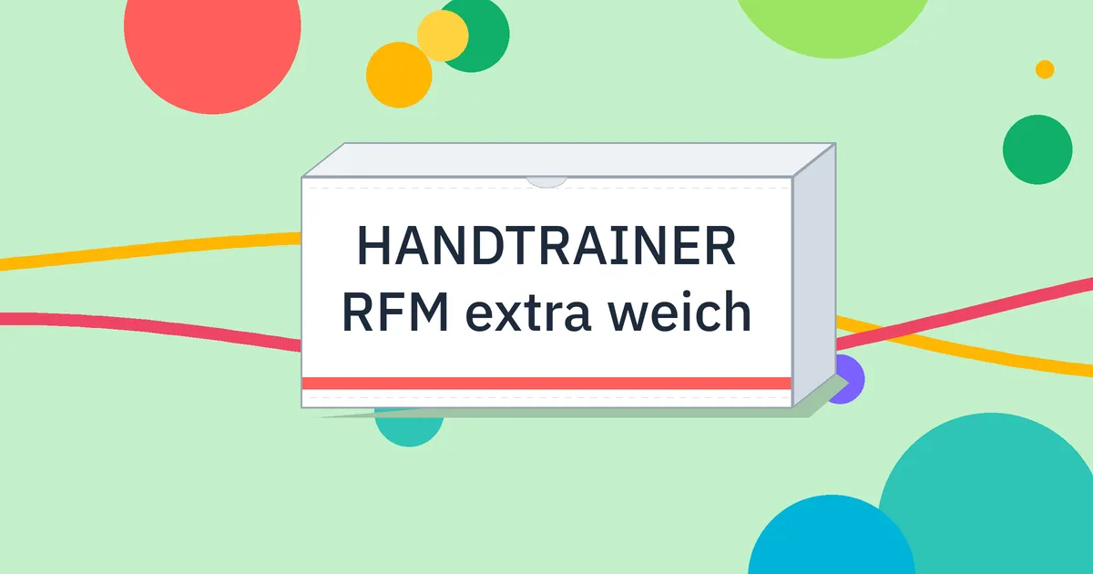 Symbolbild: Packung mit der Aufschrift HANDTRAINER RFM extra weich (PZN 13817949) – Verfügbarkeit und Bezug in Apotheken in Frankfurt am Main
