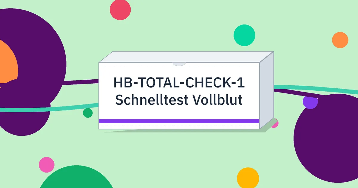 Symbolbild: Packung mit der Aufschrift HB-TOTAL-CHECK-1 Schnelltest Vollblut (PZN 20279352) – Verfügbarkeit und Bezug in Apotheken in Frankfurt am Main