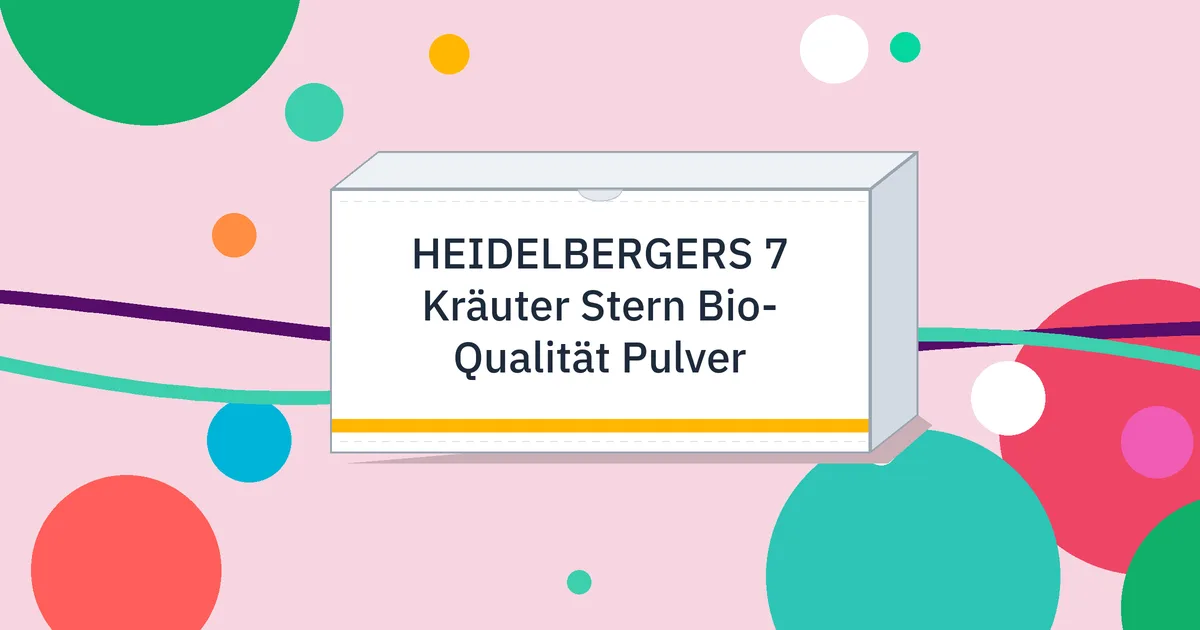 Symbolbild: Packung mit der Aufschrift HEIDELBERGERS 7 Kräuter Stern Bio-Qualität Pulver (PZN 05484385) – Verfügbarkeit und Bezug in Apotheken in Frankfurt am Main