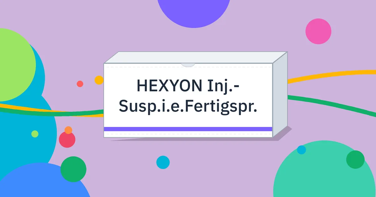 Symbolbild: Packung mit der Aufschrift HEXYON Inj.-Susp.i.e.Fertigspr. (PZN 18107164) – Verfügbarkeit und Bezug in Apotheken in Frankfurt am Main
