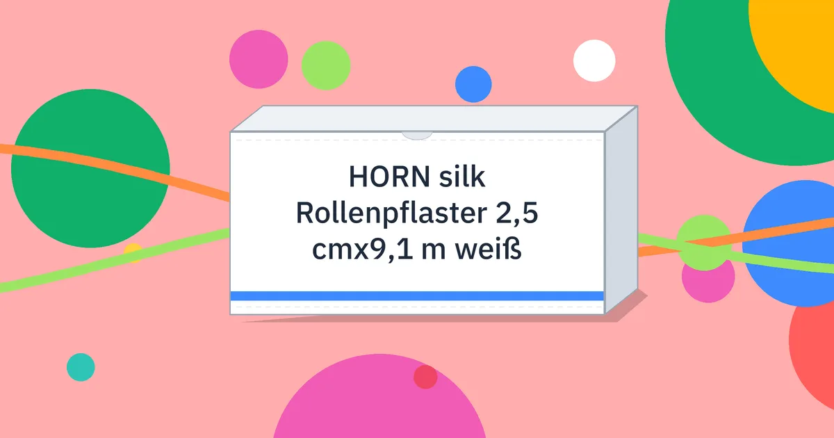 Symbolbild: Packung mit der Aufschrift HORN silk Rollenpflaster 2,5 cmx9,1 m weiß (PZN 04668108) – Verfügbarkeit und Bezug in Apotheken in Frankfurt am Main