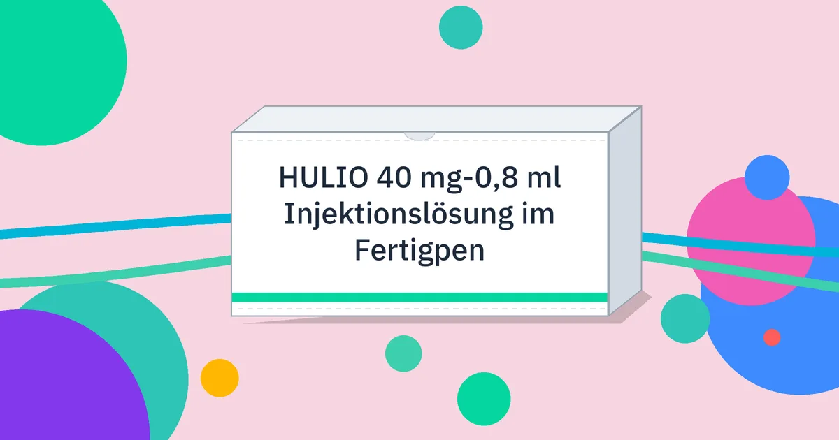 Symbolbild: Packung mit der Aufschrift HULIO 40 mg-0,8 ml Injektionslösung im Fertigpen (PZN 17904639) – Verfügbarkeit und Bezug in Apotheken in Frankfurt am Main