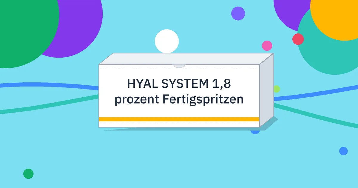 Symbolbild: Packung mit der Aufschrift HYAL SYSTEM 1,8 prozent Fertigspritzen (PZN 19306730) – Verfügbarkeit und Bezug in Apotheken in Frankfurt am Main