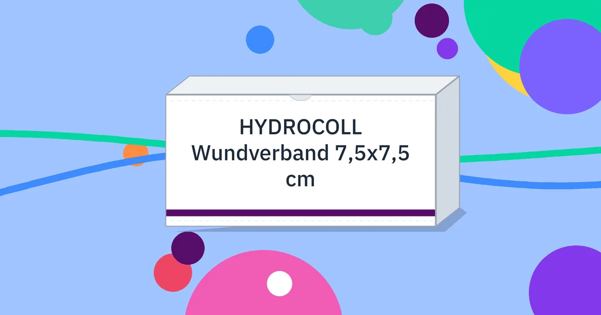 Symbolbild: Packung mit der Aufschrift HYDROCOLL Wundverband 7,5x7,5 cm (PZN 12476110) – Verfügbarkeit und Bezug in Apotheken in Frankfurt am Main