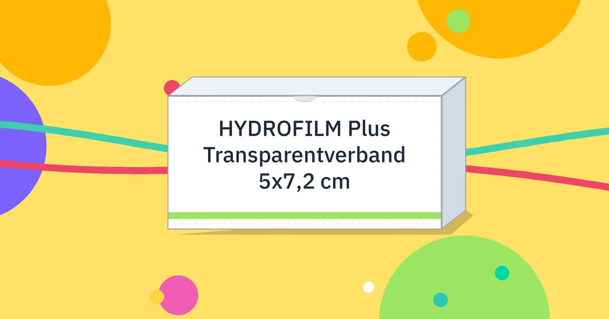 Symbolbild: Packung mit der Aufschrift HYDROFILM Plus Transparentverband 5x7,2 cm (PZN 12594364) – Verfügbarkeit und Bezug in Apotheken in Frankfurt am Main