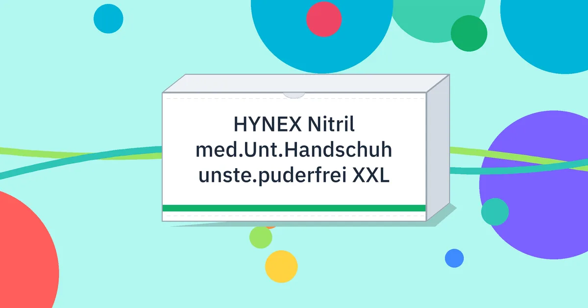 Symbolbild: Packung mit der Aufschrift HYNEX Nitril med.Unt.Handschuh unste.puderfrei XXL (PZN 20193509) – Verfügbarkeit und Bezug in Apotheken in Frankfurt am Main
